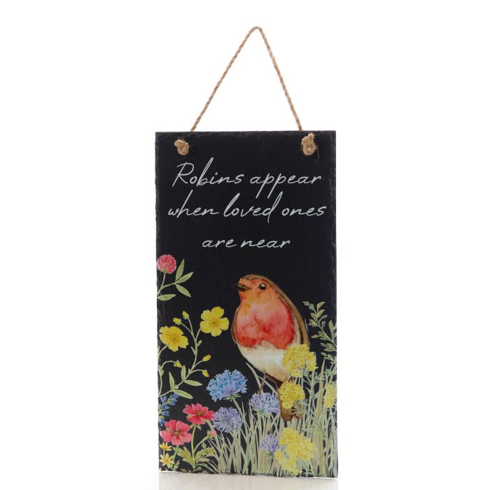 Robin Floral Slate Robins Appear When Loved Ones Are Near Plaque ...
